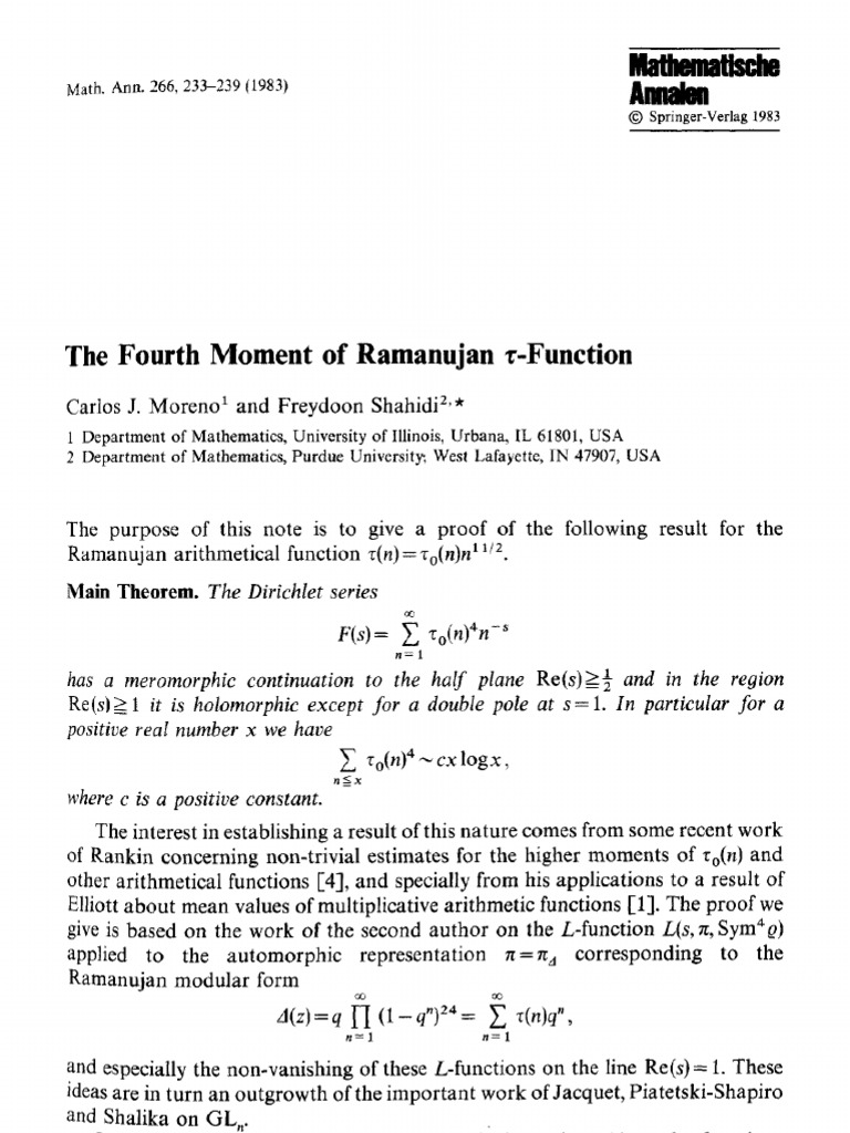 The Fourth Moment of Ramanujan T-Function | PDF | Polynomial | Differential Geometry