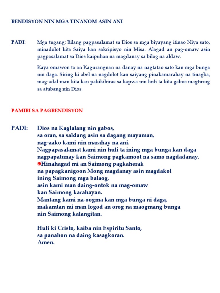 Bendisyon Nin Mga Tinanom Asin Ani | PDF