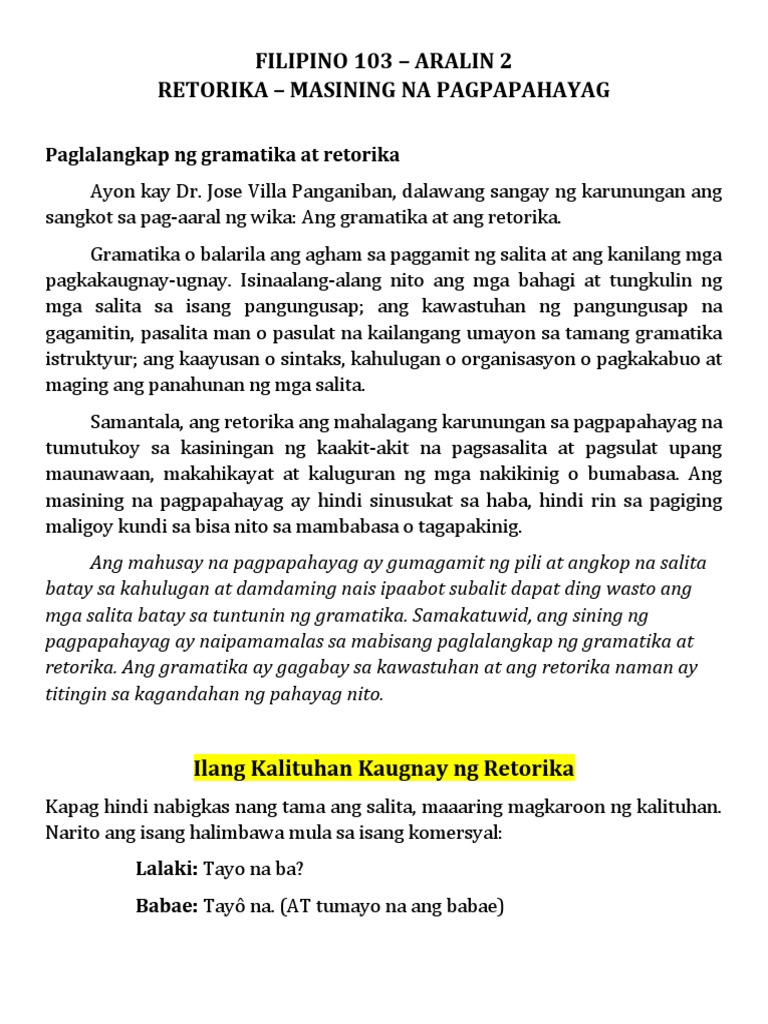 Filipino 103 - Aralin 2.1 | PDF