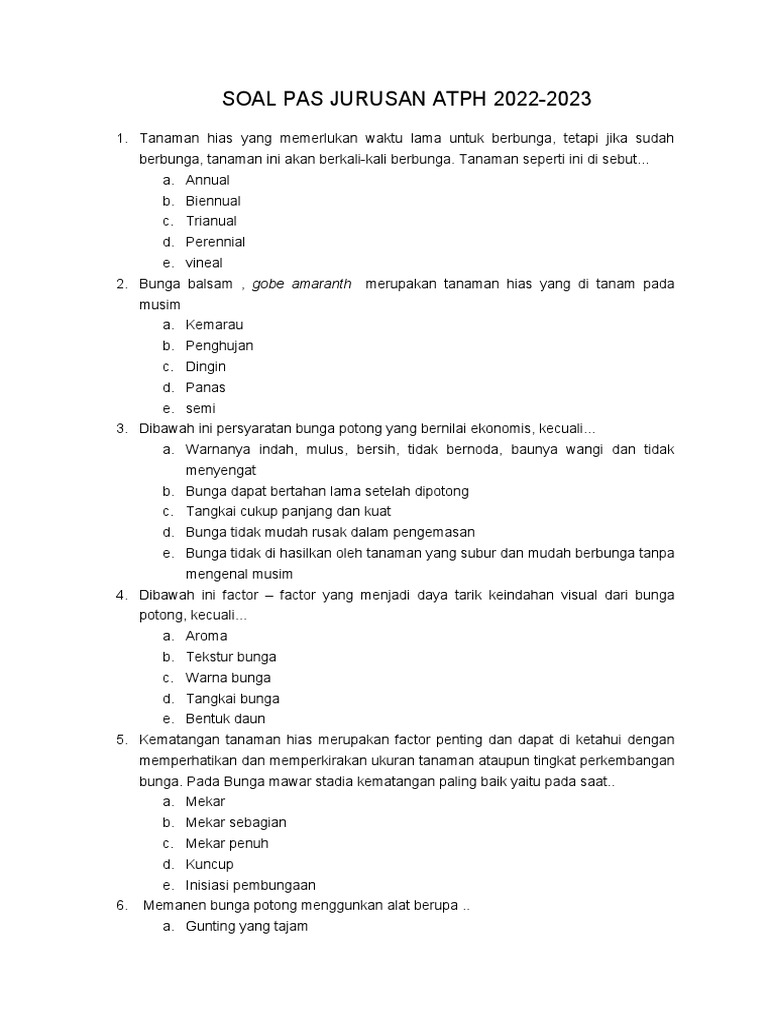 Soal Pas Jurusan Atph 2022-2023 | PDF | Teknologi & Rekayasa
