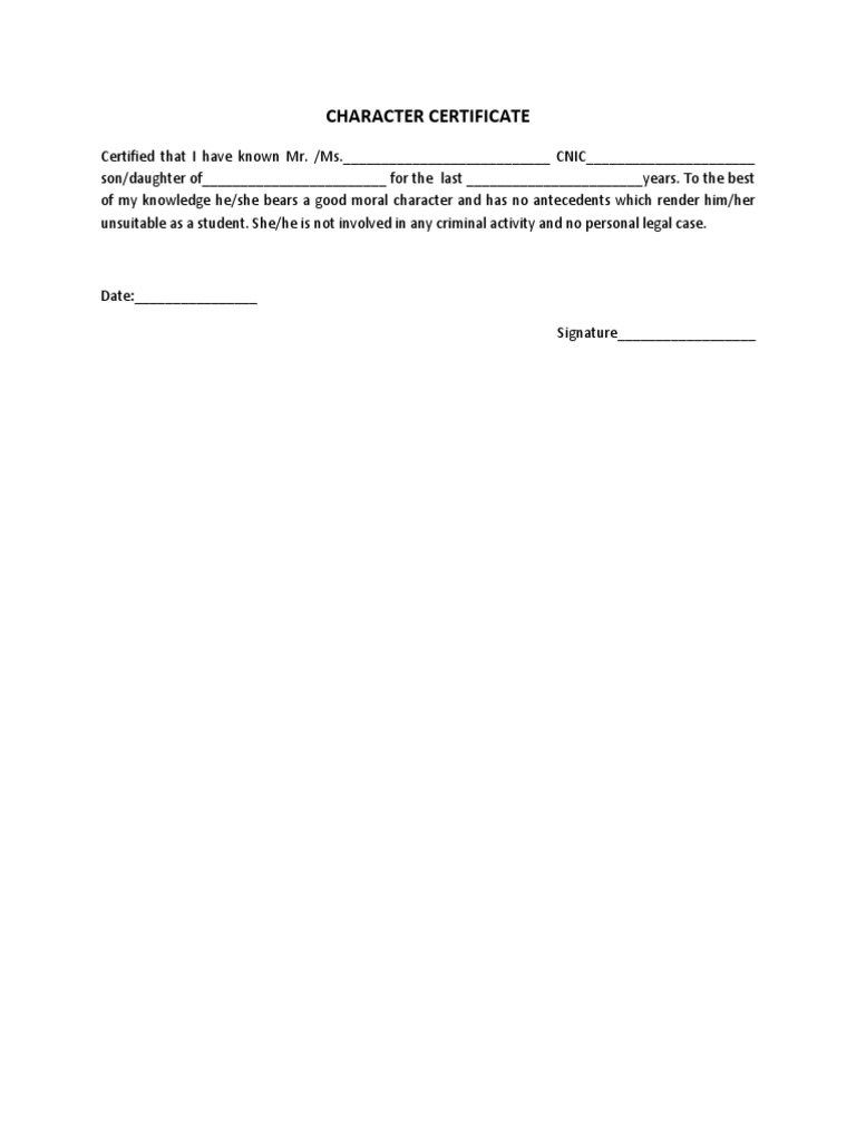 Character Certificate 1 | PDF