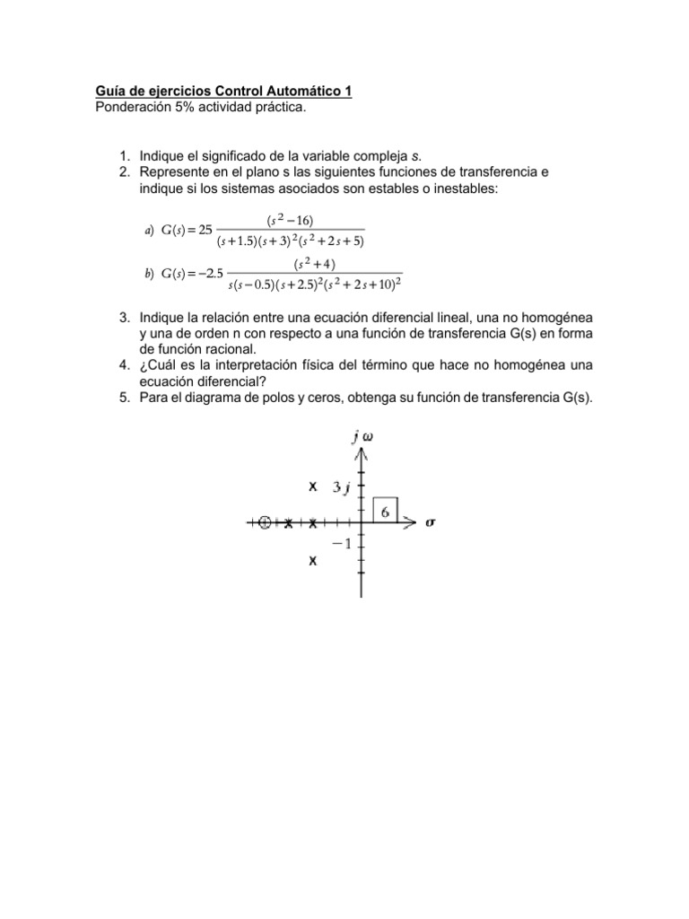 Guía de Ejercicios Control Automático 1 | PDF
