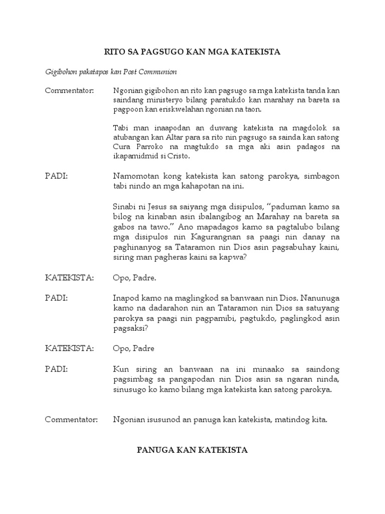 Rito Sa Pagsugo Kan Mga Katekista | PDF