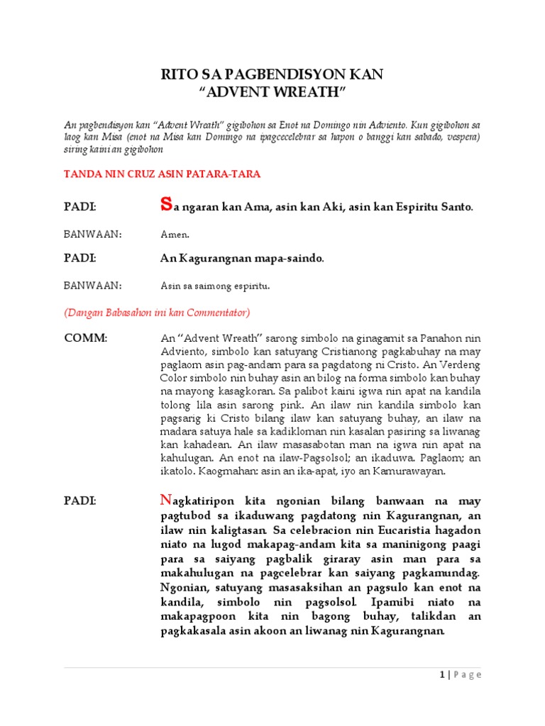 Rito Sa Pagbendisyon Kan Advent Wreath | PDF