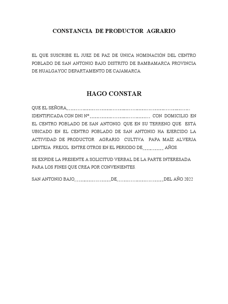 Constancia de Productor Agrario | PDF