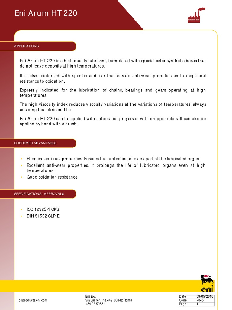 Eni Arum HT 220 High-Temp Lubricant | PDF