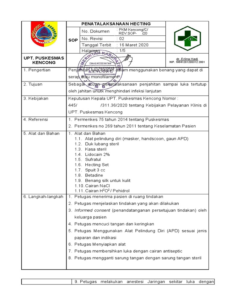 3 SOP Penatalaksanaan Hecting | PDF | Teknologi & Rekayasa