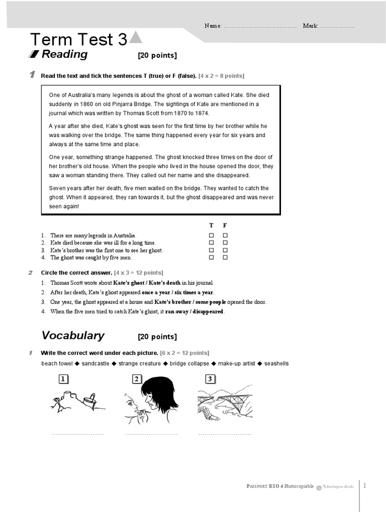 Exam From Passport 4 Term Tests Levels 1,2,3 For Alexis | PDF | Home ...