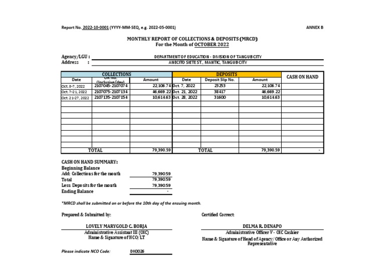 October 2022 Collections & Deposits Report | PDF