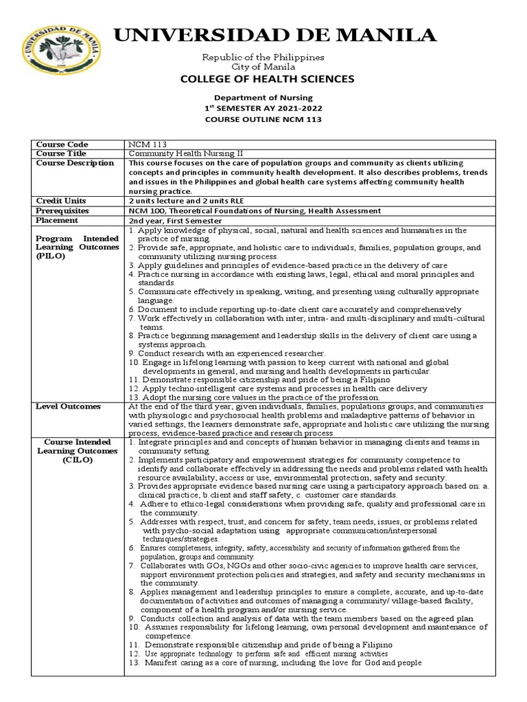 CHN II Course Outline | Download Free PDF | Epidemiology | Nursing