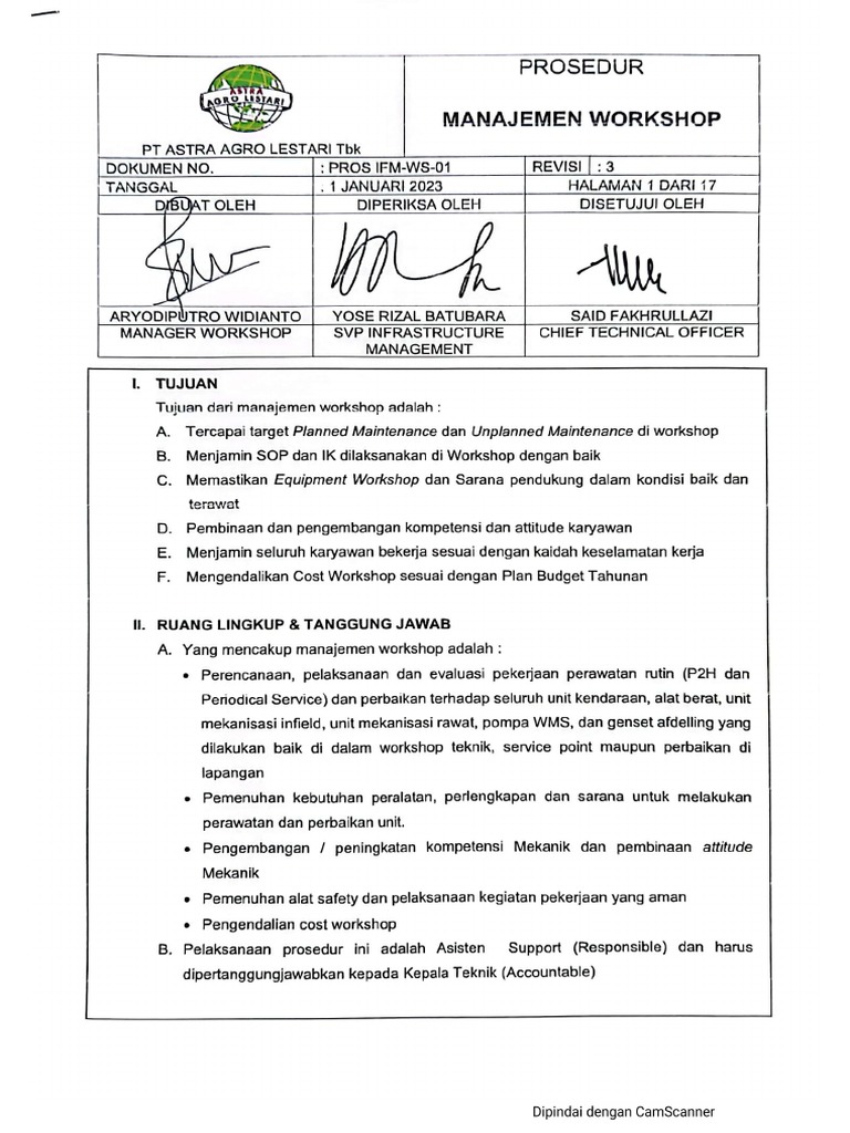 Pros Ifm-Ws-001 Sop Manajemen Workshop Fix | PDF