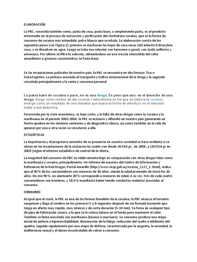 Elaboración y consumo de pasta base | PDF | Cocaína | Crack de cocaína