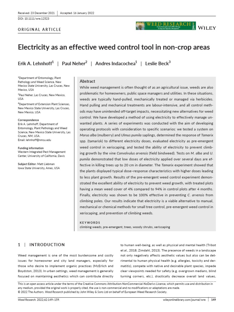 Electricity As An Effective Weed Control Tool in Non-Crop Areas | PDF