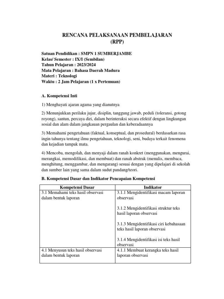 Rencana Pelaksanaan Pembelajaran | PDF