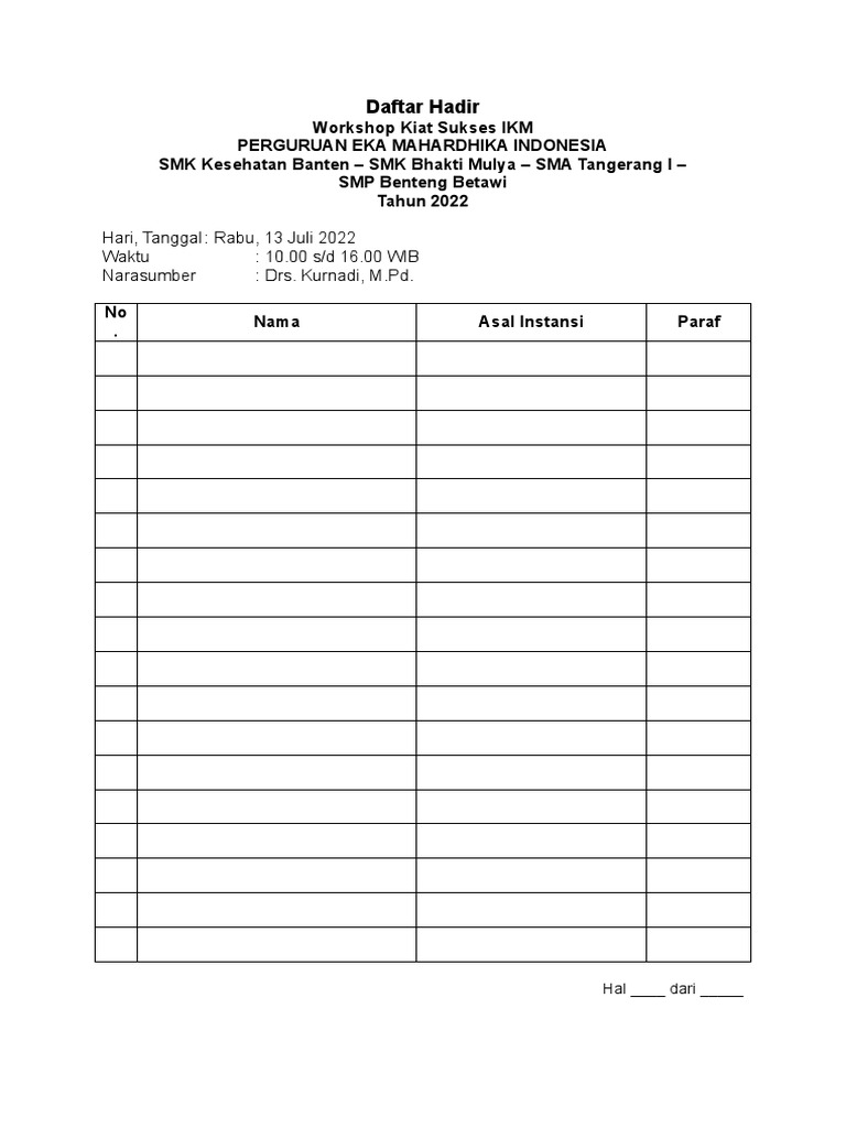 Daftar Hadir Workshop | PDF