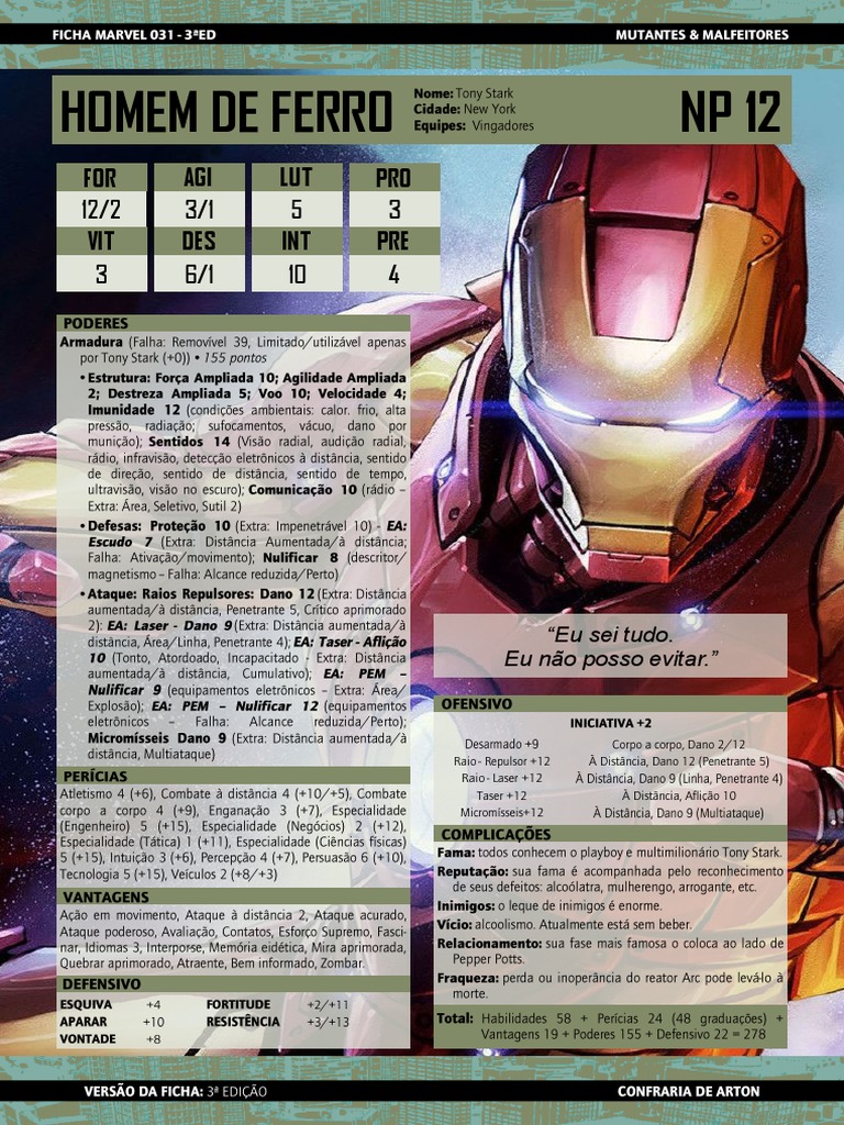 Ficha M&M 3ed 031 - Homem de Ferro | PDF