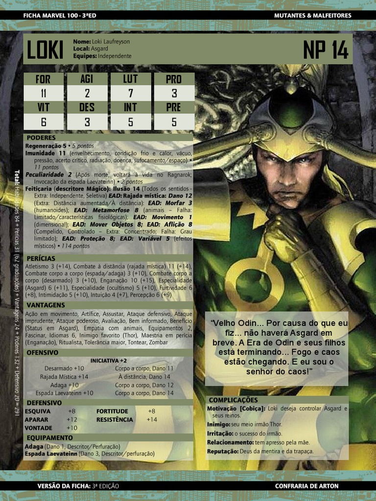 Ficha M&M 3ed 100 - Loki | PDF