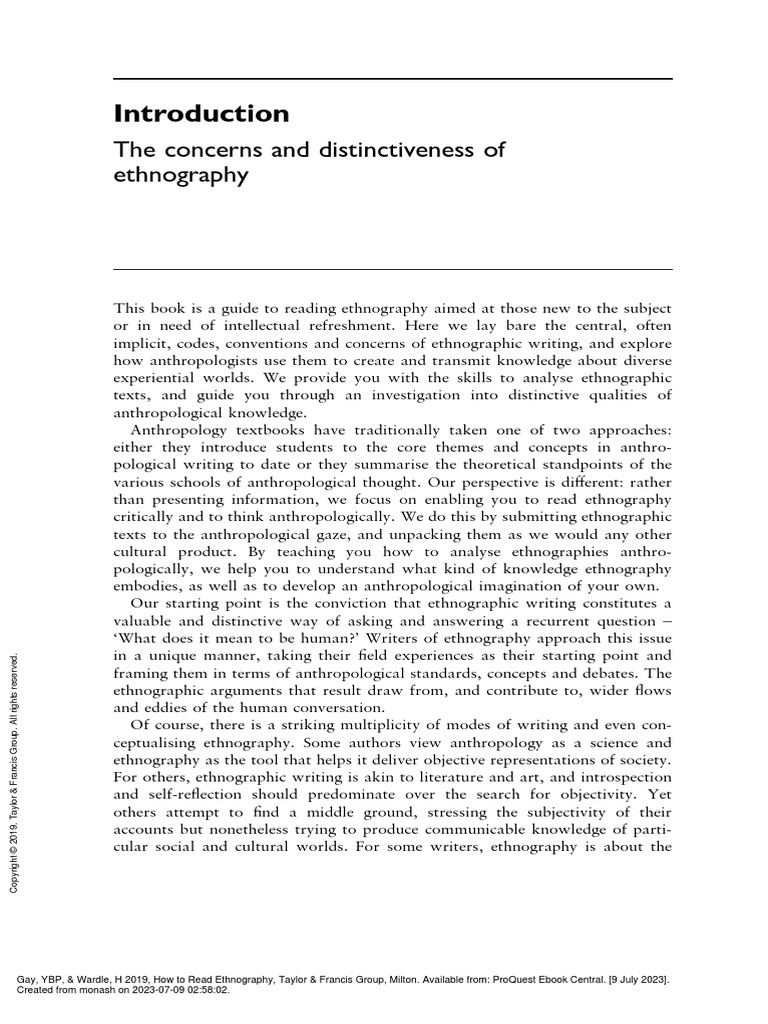 How To Read Ethnography - (Introduction The Concerns and Distinctiveness of Ethnography) | PDF ...