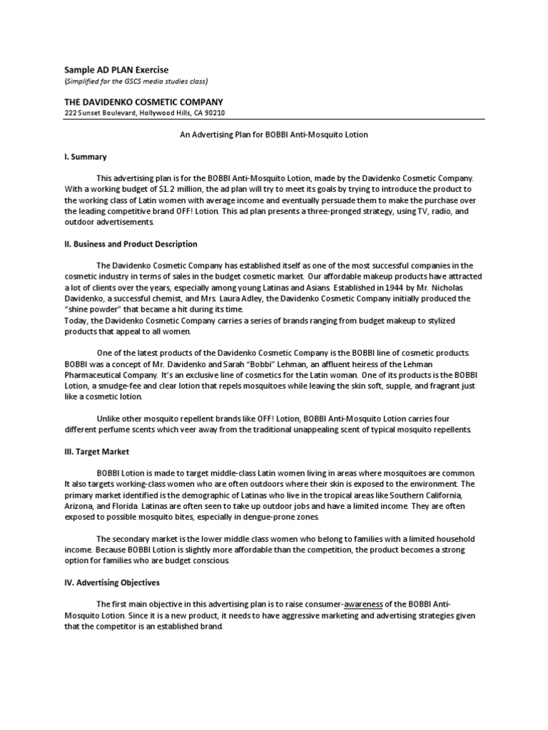Sample AD PLAN Exercise | PDF | Advertising | Communication
