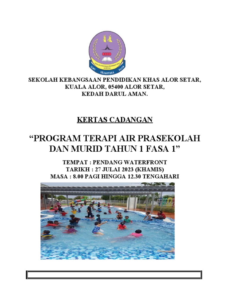 Kertas Kerja Program Terapi Air 2023 | PDF
