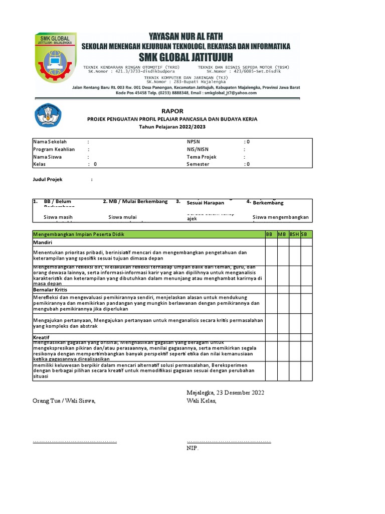 Raport P5 SMK Global Jatitujuh | PDF