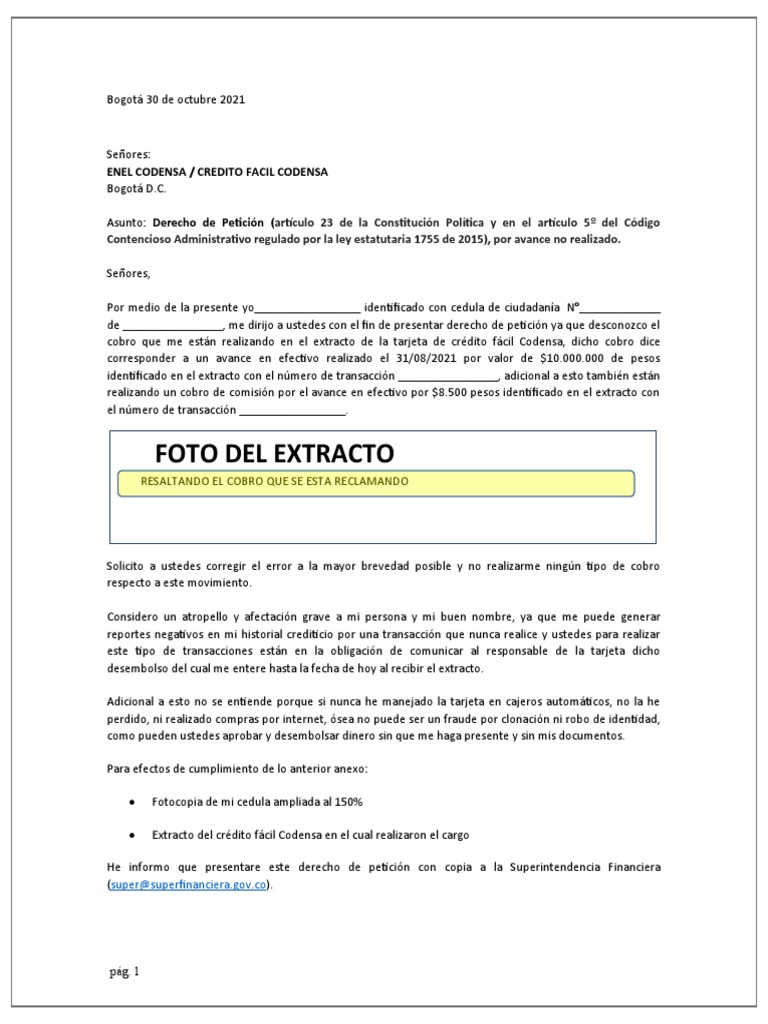Ejemplo Derecho de Peticion Codensa | PDF