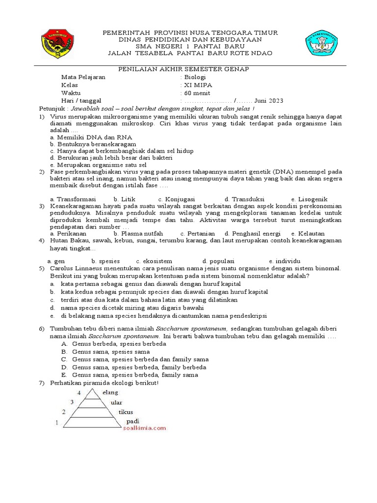 Soal Uas FASE E Bio 2023 | PDF