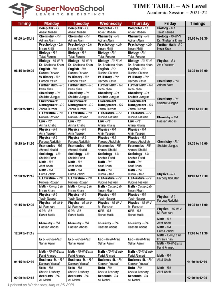 Timing Monday Tuesday Wednesday Thursday: Academic Session - 2021-22 | PDF
