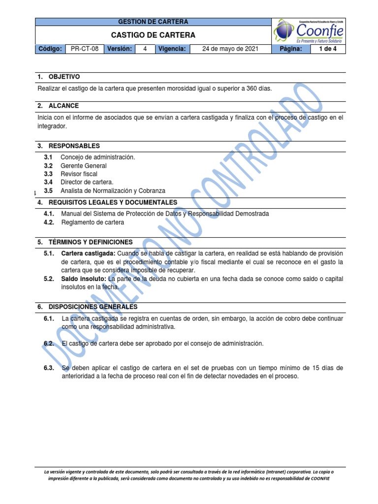 PR CT 08 CASTIGO DE CARTERA v4 | PDF