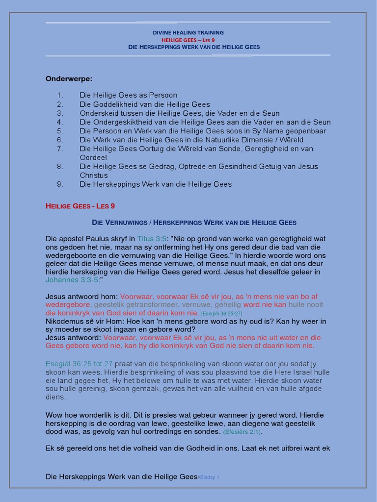 HG Les 9 Die Herskeppingswerk Van Die Heilige Gees | PDF