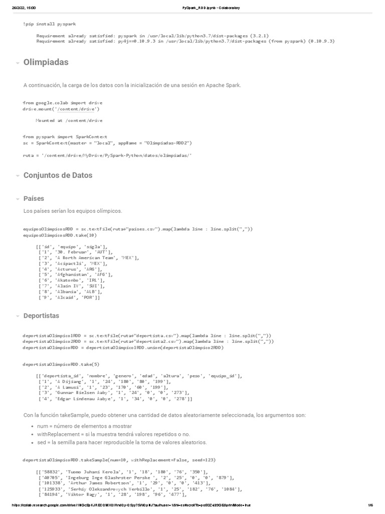 PySpark - RDD - Ipynb - Colaboratory | PDF | Sports & Recreation | Teaching Methods & Materials