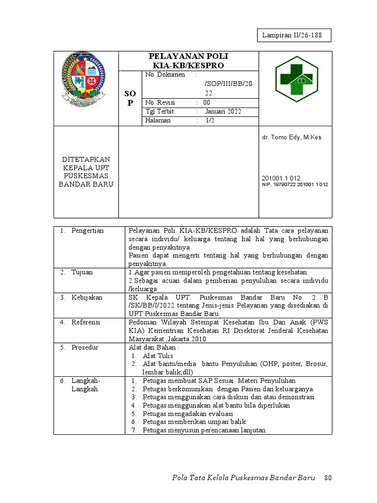SOP Pelayanan Kia-Kb Kespro | PDF
