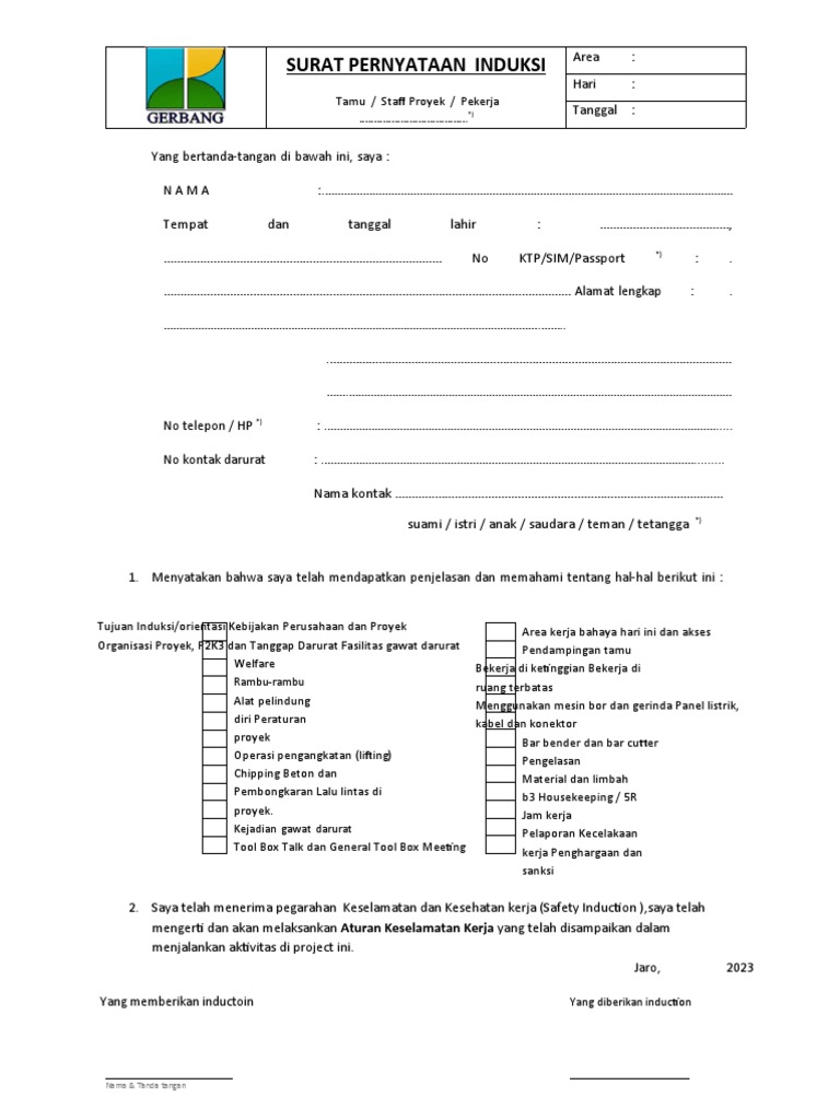 FORM Induction Pekerja | PDF