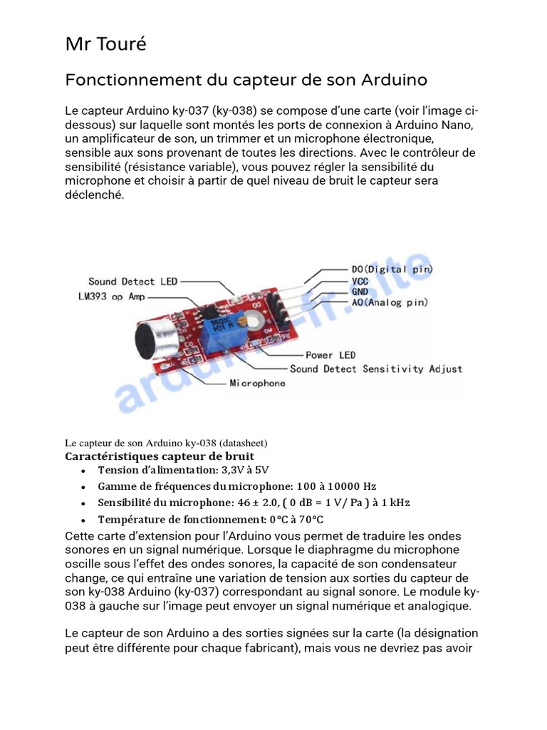 Fonctionnement du capteur de son Arduino | PDF