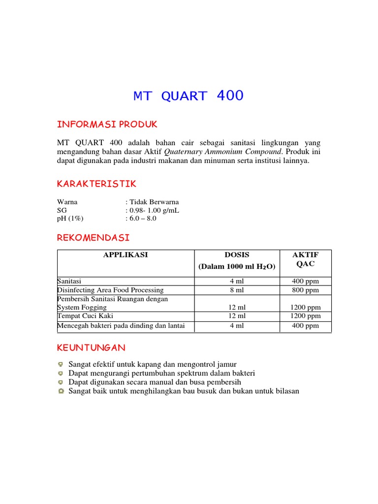 Brosur & Msds MT Quart 400 | PDF