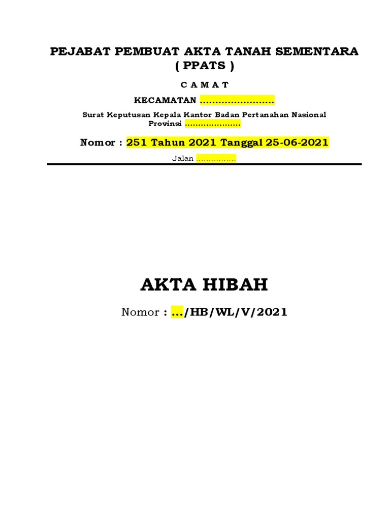 Akta Hibah Camat Draft Sah | PDF