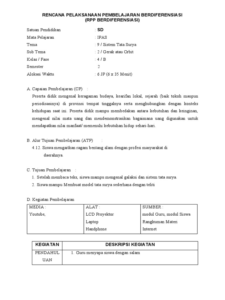 RPP Berdiferensiasi | PDF