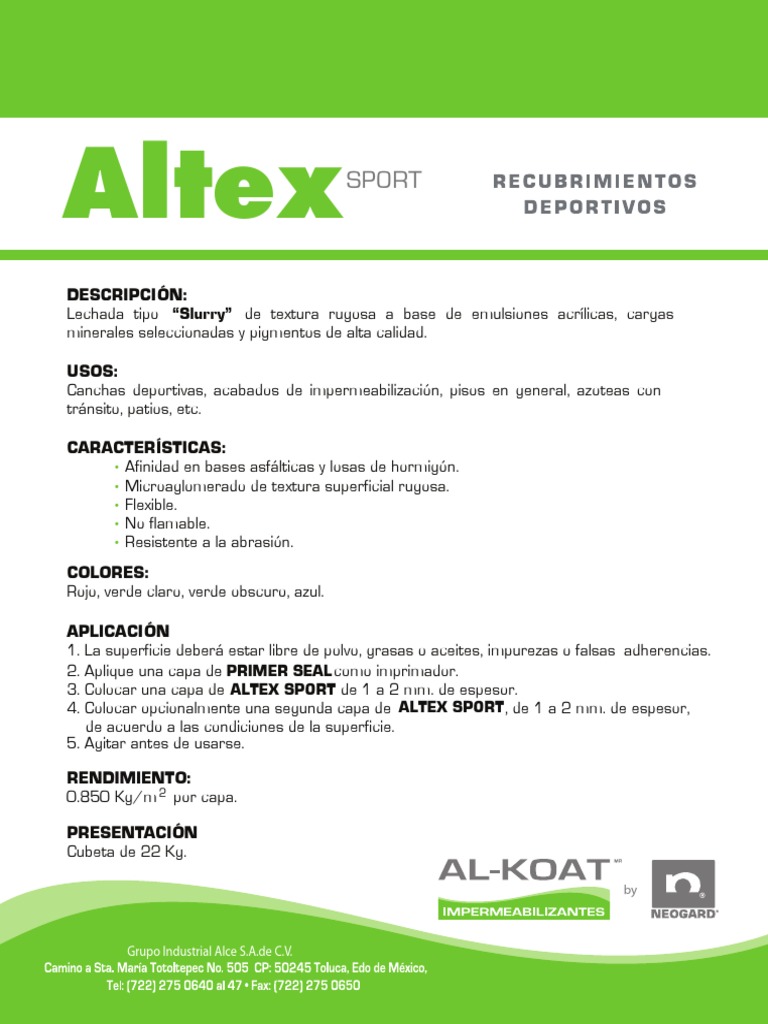 Ficha Tecnica Pintura Sport Altex | PDF