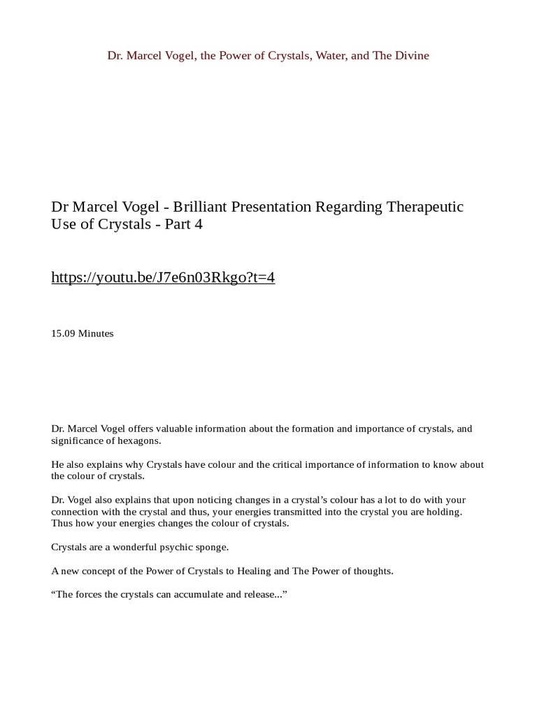 Dr. Marcel Vogel on Crystals and Healing | PDF | Self-Improvement ...