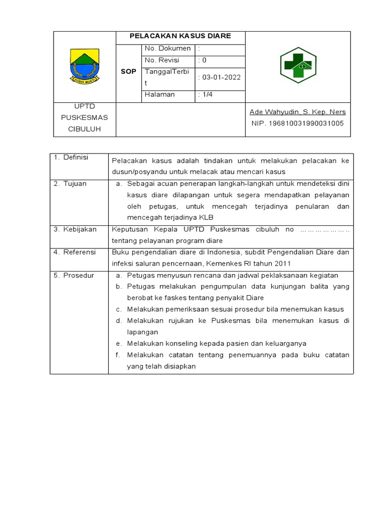 Sop Skrining Pelacakan Kasus Diare | PDF