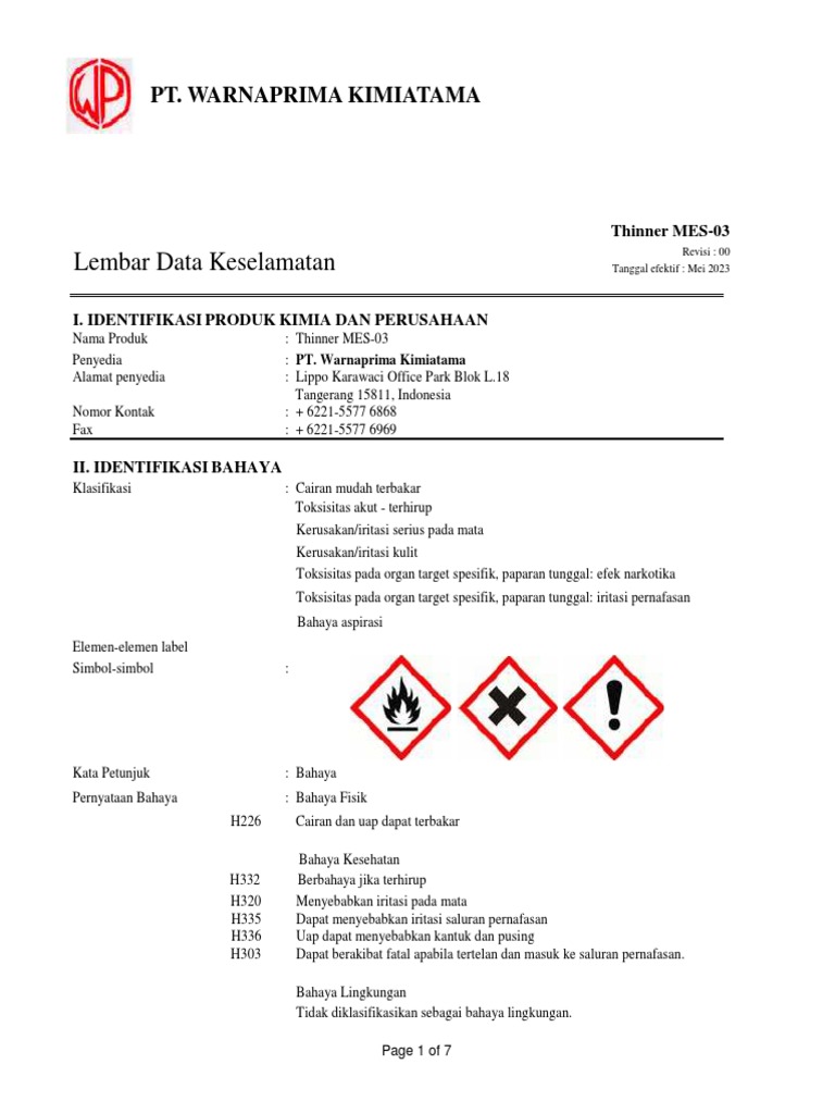 44 Msds Thinner Mes-03 | PDF