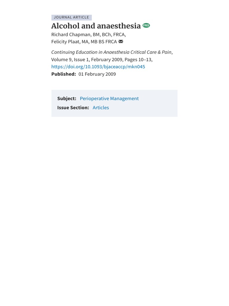 Alcohol's Impact on Anesthesia Care | PDF | Neurotransmitter | Alcoholism