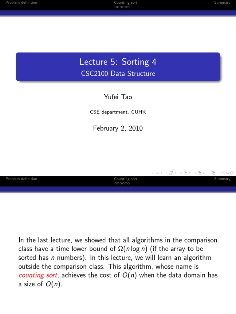 Lecture 5: Sorting 4: CSC2100 Data Structure | PDF | Time Complexity | Computational Science