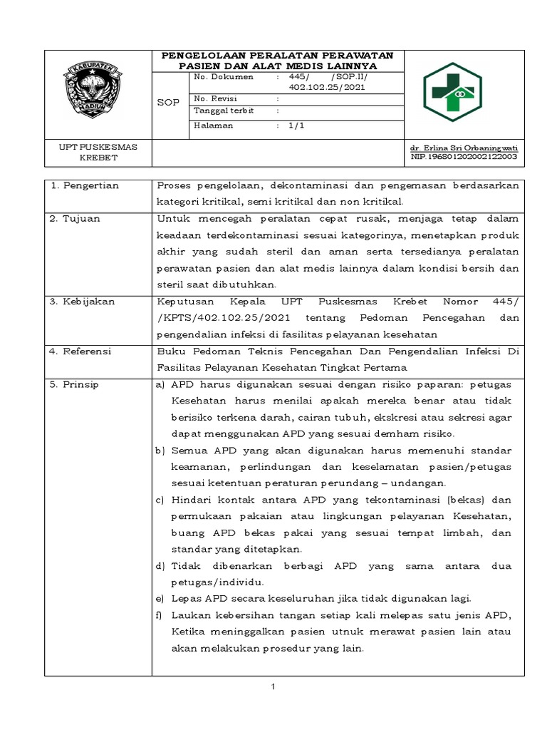 SOP Pemeliharaan Alat Medis | PDF