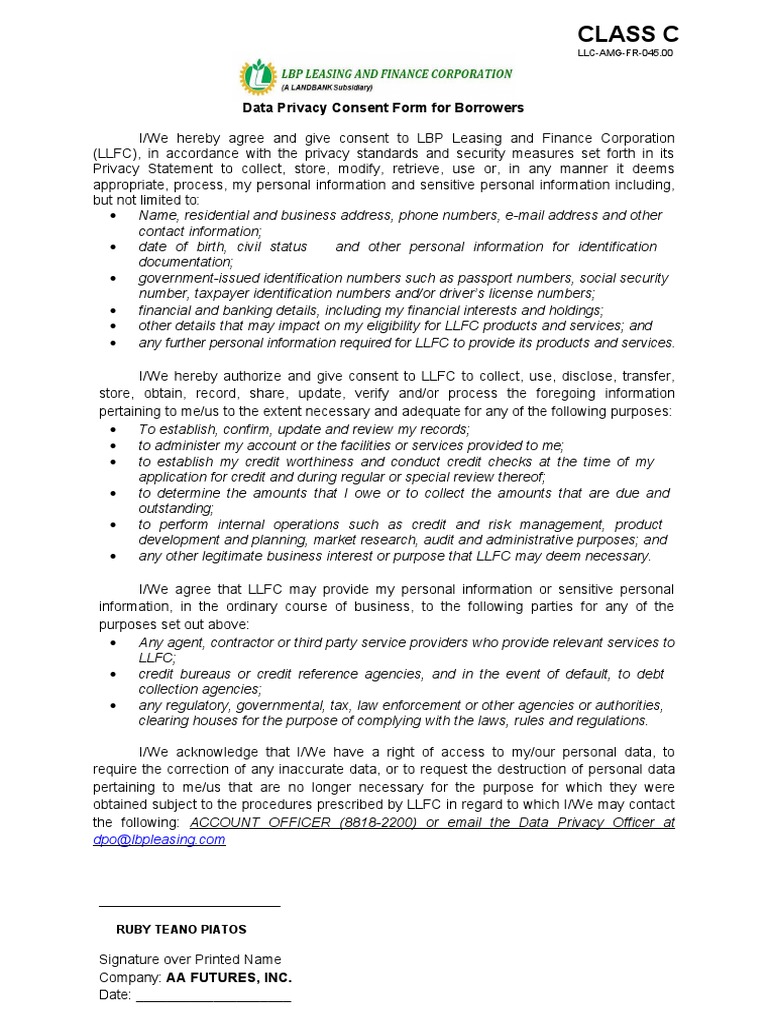 Data Privacy Consent Form | PDF | Identity Document | Privacy