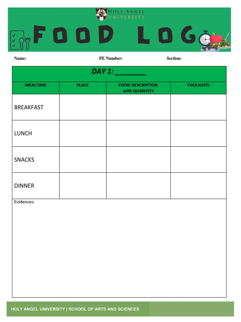 7TPE1 Food Log Template | PDF