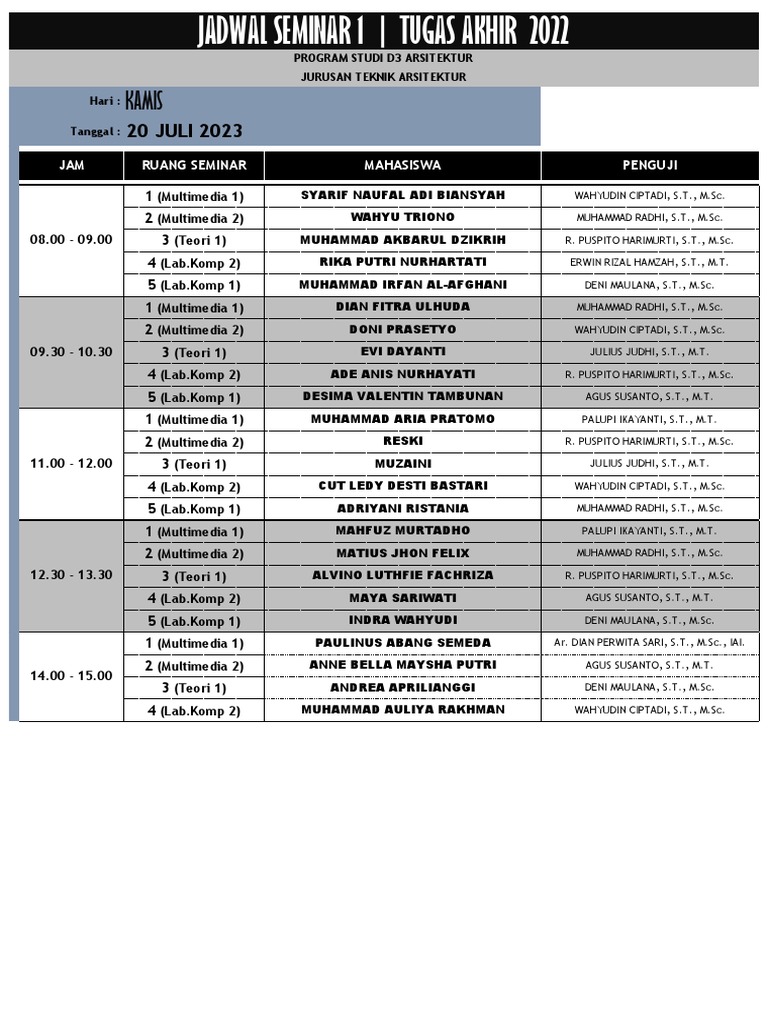 Jadwal Seminar I | PDF