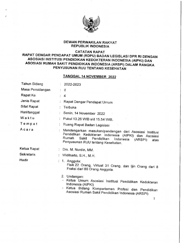 14 November 2022 RDPU Dengan Ketua Asosiasi Rumah Sakit Pendidikan ...