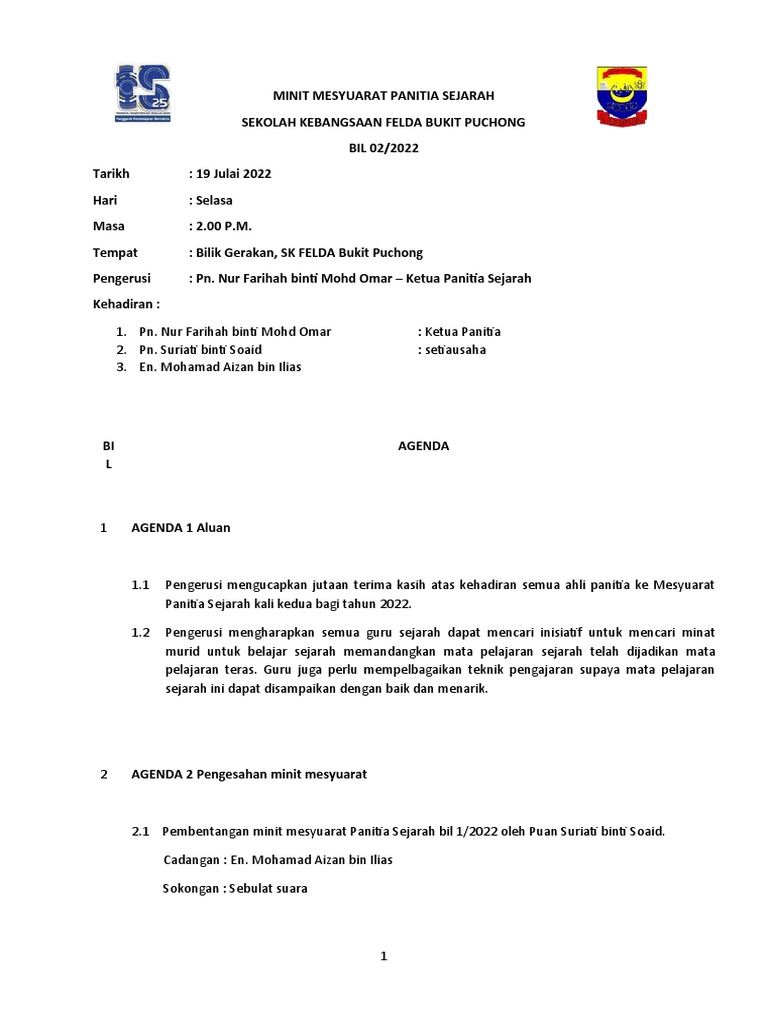 Minit Mesyuarat Panitia Bil 2 2022 | PDF