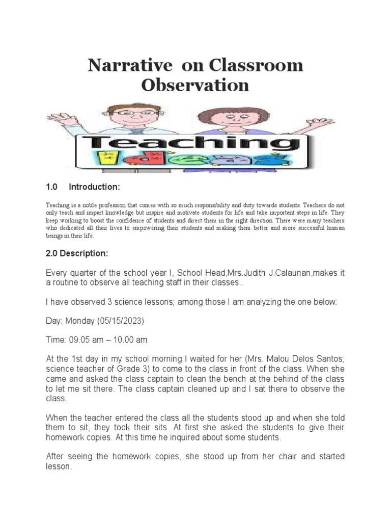 Narrative On Classroom Observation-2022-23-Copy 1 | PDF